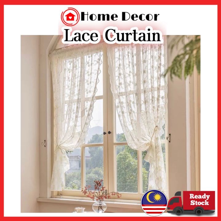 HomeDecorMY Lace Curtain White Sheer Curtain Langsir for Sliding Door ...