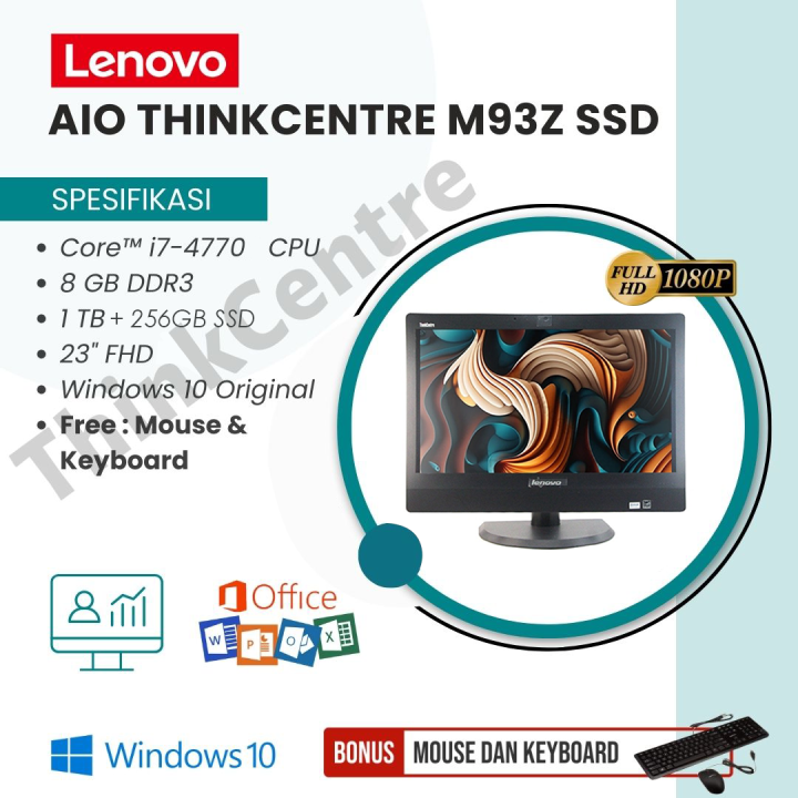 LENOVO AIO THINKCENTRE M93Z CORE i7 8GB SSD 256GB + 1TB HDD 23" FULL HD ...