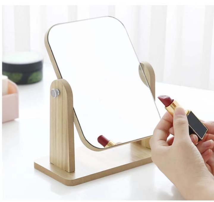 Small Wooden Mirror 360 Degree Portable Adjustable Table Desk Mirror ...