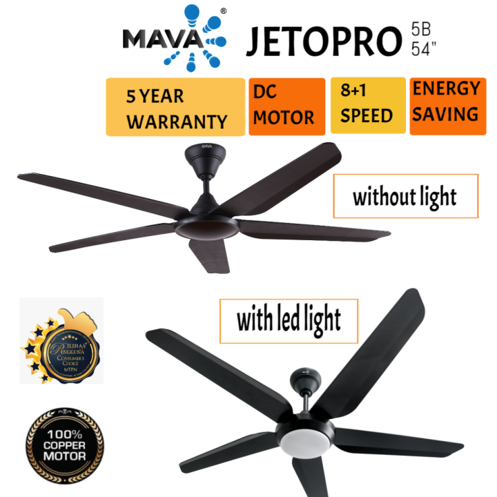 MAVA 54"JETO PRO REMOTE CONTROL CEILING FAN 4 SPEED [JETO] BLACK/KIPAS ...