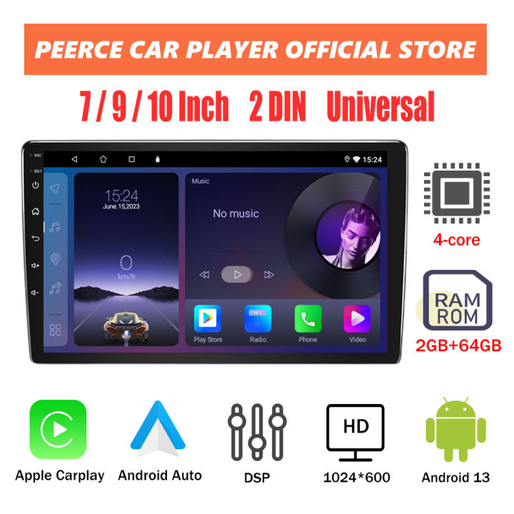PEERCE Android 13 Car Radio 2GB+64GB 2DIN 9/10 Inch Universal Android ...