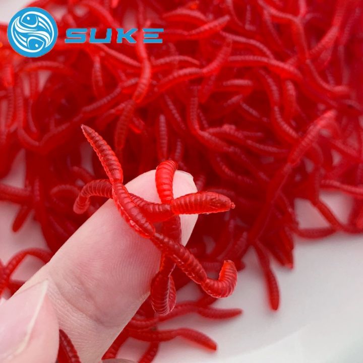 SUKE 100PCS Realistic Fishy Smell Red Worms Bait Lifelike Red Worm Soft ...
