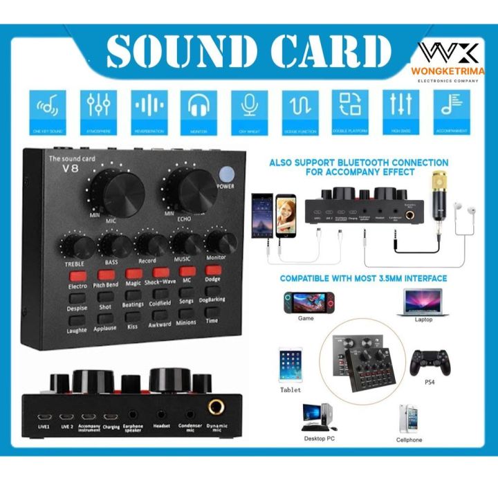 Sound Card V8 Live Broadcast Mixer Bluetooth Audio USB External / Mixer ...