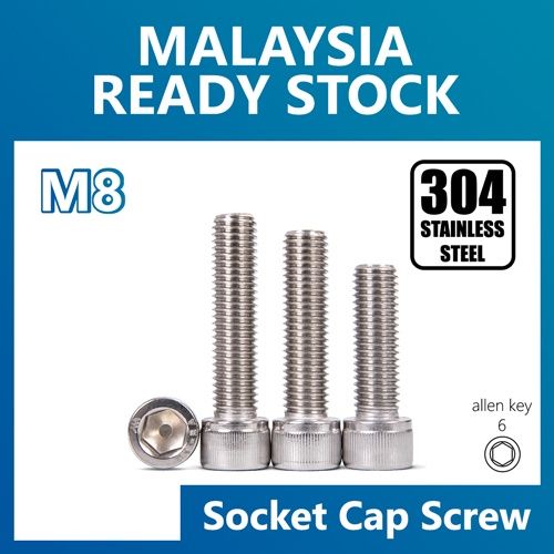 M8 Hex Socket Cap Head Screws 304 Stainless Steel SHINY SURFACE Allen ...
