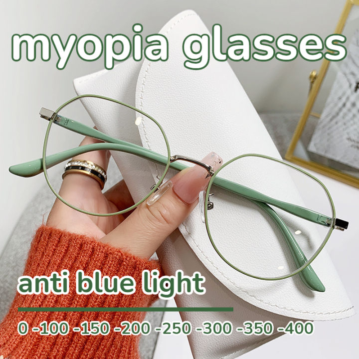 [0 To -400]New Metal Round Frame Myopia Glasses for Women Anti blue ...