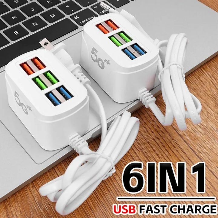อะแดปเตอร์ที่ชาร์จแบตเตอรี่โทรศัพท์สายไฟ USB 6USB ช่องเสียบอุปกรณ์ชาร์จโทรศัพท์ในรถยนต์หลายพอร์ต ...