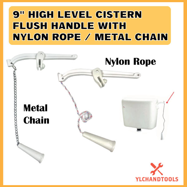 9" HIGH LEVEL CISTERN FLUSH HANDLE WITH NYLON ROPE METAL CHAIN PLASTIC ...