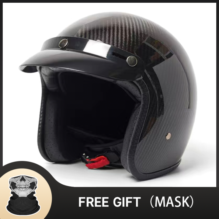 vbnm Super Lightweight Carbon Fiber Vintage 3/4 Jet Scooter Helmet ...