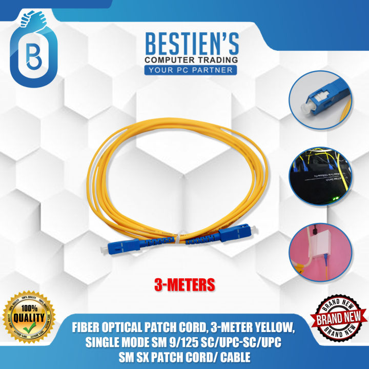 FIBER OPTICAL PATCH CORD, 3-meter YELLOW, SINGLE MODE SM 9/125 SC/UPC ...