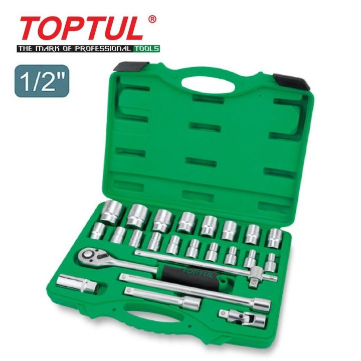 TOPTUL 24PCS Professional Grade 1/2" DR. Flank Socket Set GCAI2404 ...