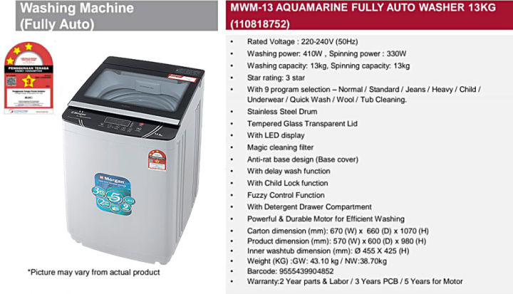 MORGAN Big 9.0KG Fully Automatic Washing Machine MWM-9 TOPAZ /MWM ...