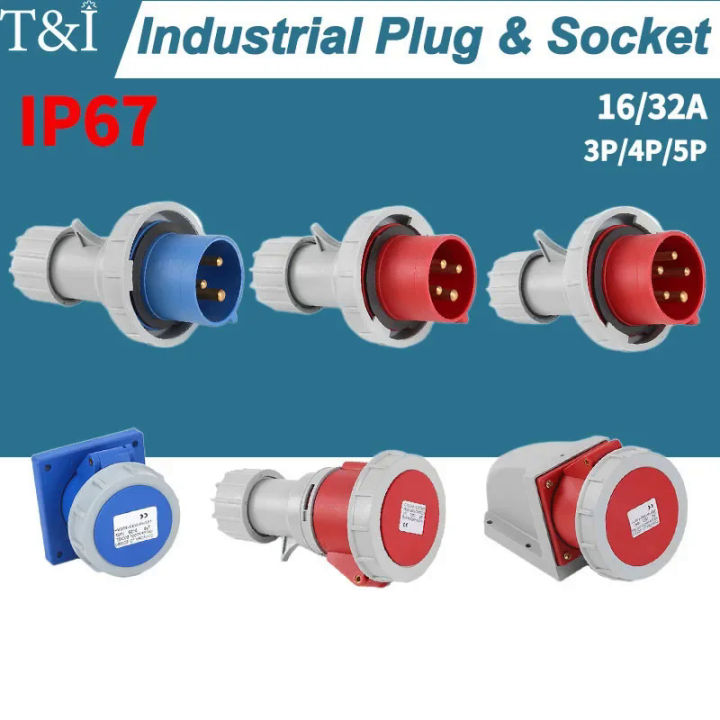 16/32A Industrial Plug and Socket Male/Female Connector for 3/4/5P with IP67 Waterproof Rating ...