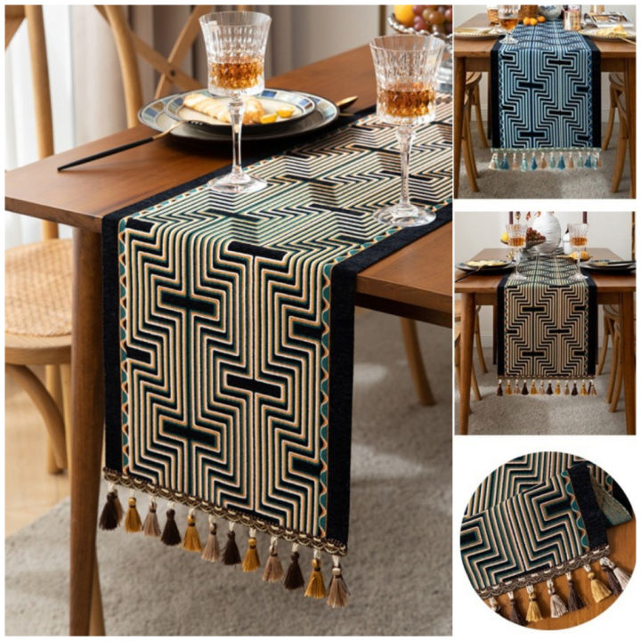 Luxry Retro Jacquard Luxury Table Runner Cloth Modern Center Table Mat ...