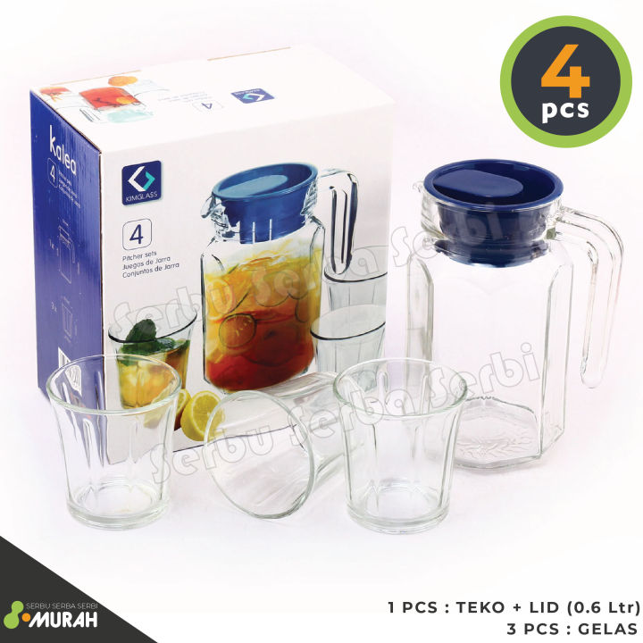 Pitcher set 3 in 1 kimglass gelas teko kado isi 4 bahan kaca murah ...