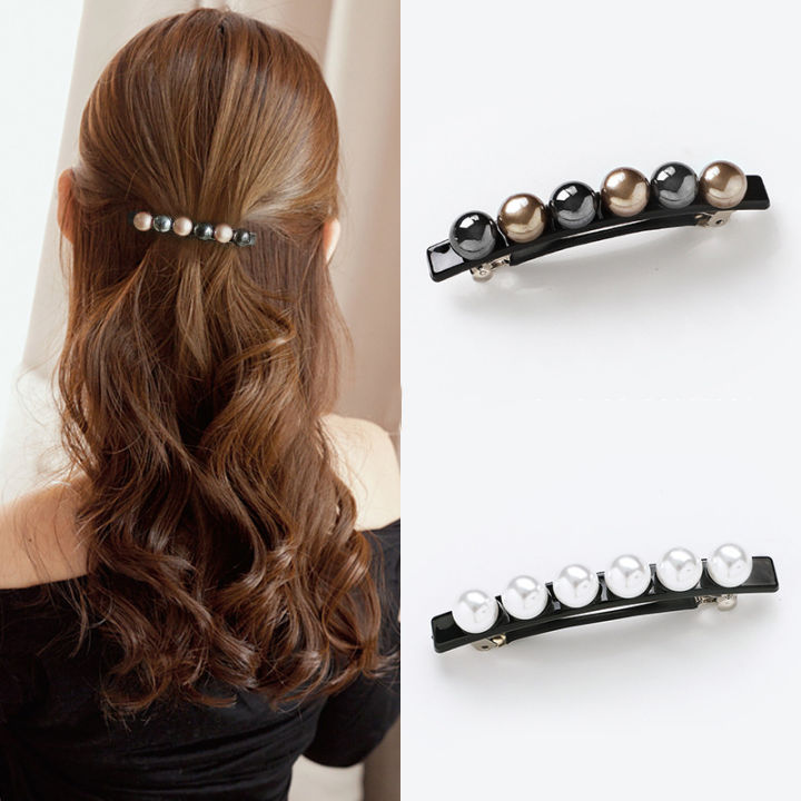 Pearl Hair Clip Spring Hairpin Simple Word Clip Female Fashion Hairpin ...