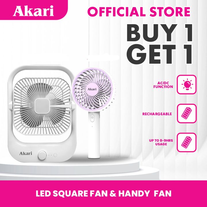 Akari 8" Rechargeable Eliptical Fan w/ LED (ARF-8018) + Akari 4" Handy ...