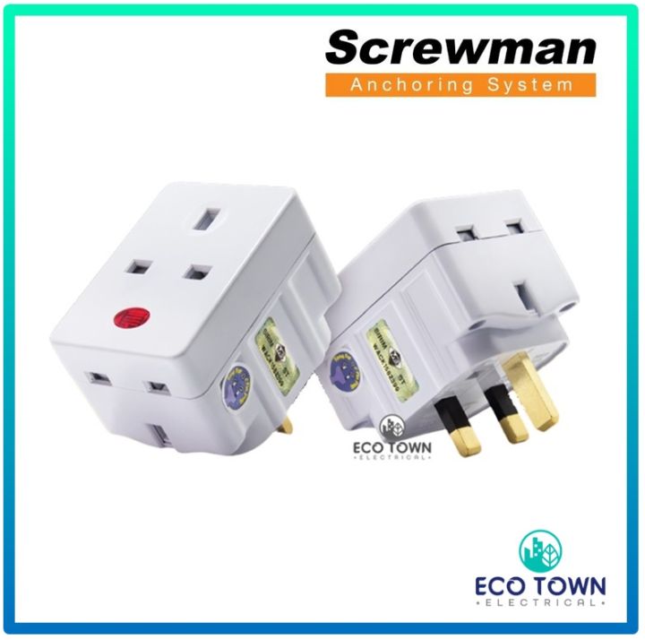 SIRIM Screwman Eurosafe 3 Way Multi Adaptor Full Copper with Surge ...
