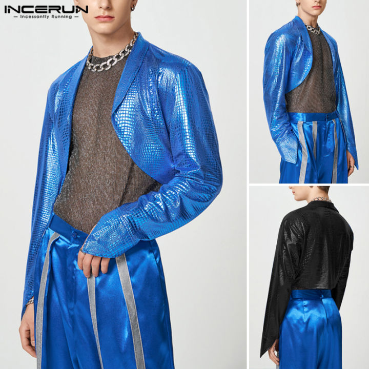 Beehoo INCERUN เสื้อเบลเซอร์สีทึบอเนกประสงค์สูทมีปกแขนยาวแวววาวผู้ชาย ...