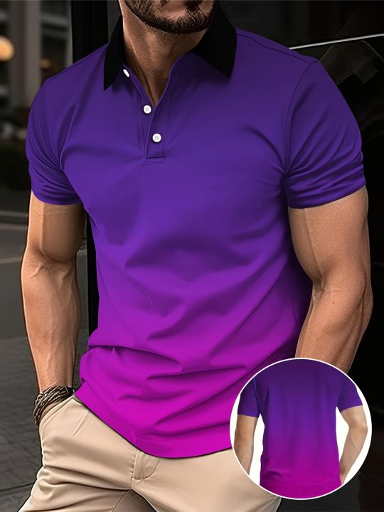 Men's Fashion Gradient Color Full sublimation Polo Shirt Lapel Golf ...