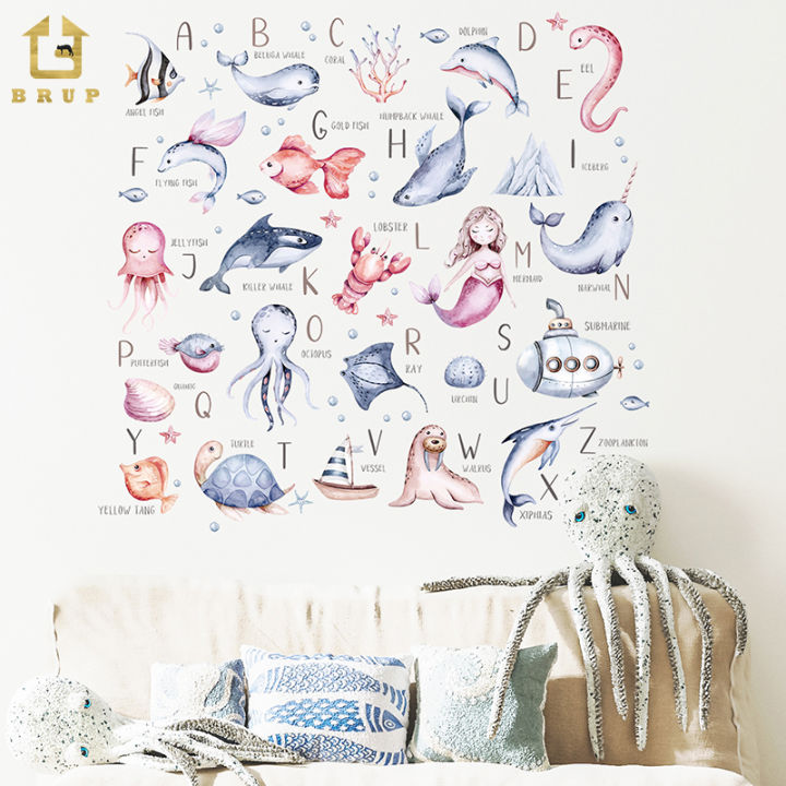 4sheets/set Watercolor Cartoon ABC English Alphabet Wall Stickers ...