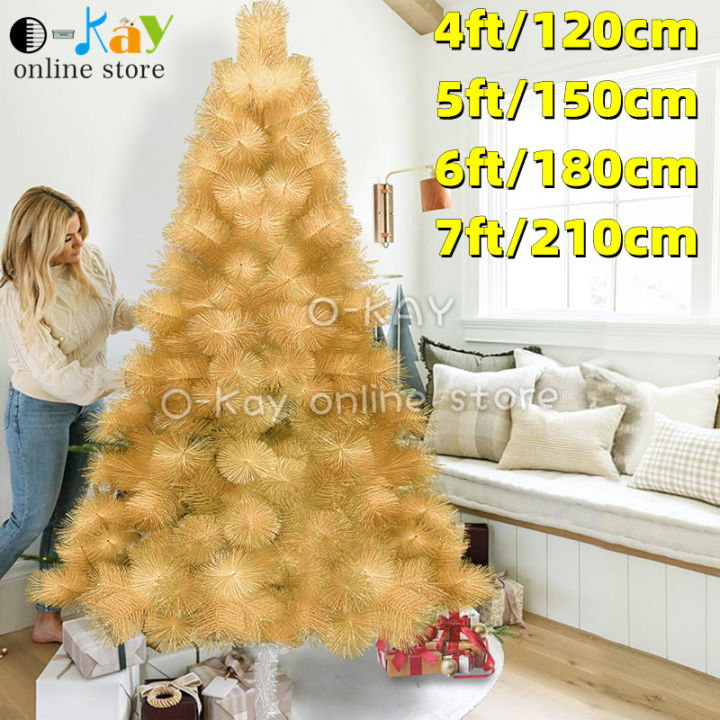 O-KAY Christmas Tree 1.2M 1.5M 1.8M 2.1M 4ft 5ft 6ft 7ft Metal Stand Decoration ( Pine Golden ...