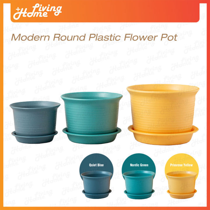 Modern PP Plastic Nursery Round Flower Pot With Saucer Plate Tray (Pasu ...