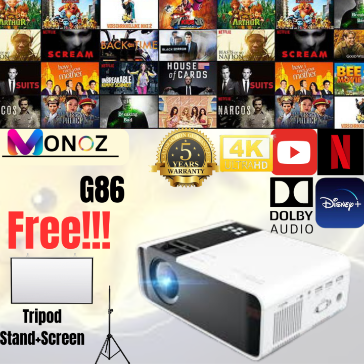 Ready Stock 5 Years Warranty LENS 6000 Monoz G86 Projector FULL HD ...