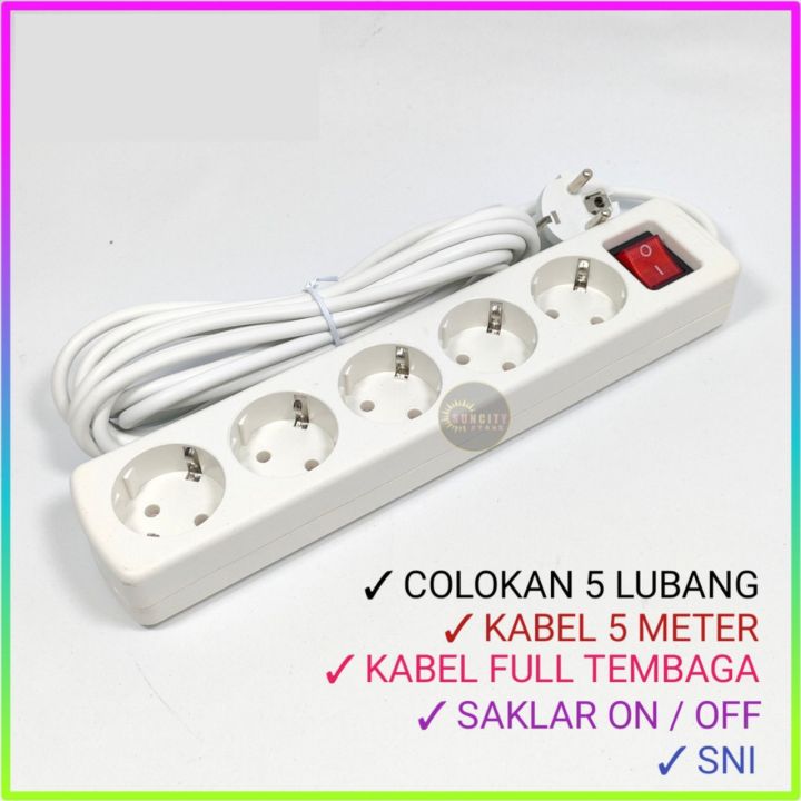 STOP KONTAK COLOKAN ON OFF KABEL 5 METER 3 METER 5 LUBANG SNI TERMINAL ...