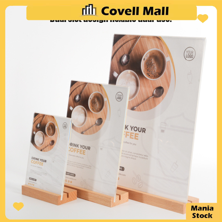 A4/A5/A6 Acrylic Menu Card Holder, Wooden Base Blank Clear Restaurant ...