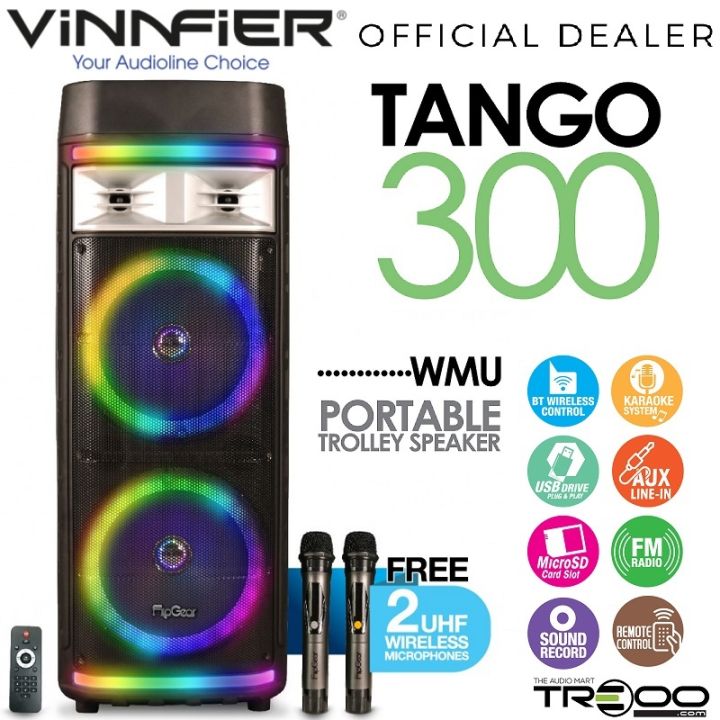 Vinnfier Tango 300 WMU 2021 Wireless Bluetooth Trolley Portable Speaker with 2 Wireless Handheld ...