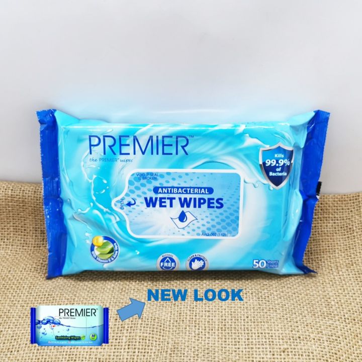Premier Sanitizing Wipes Tissue (50 Sheets) / Antibacterial Wet Wipes ...