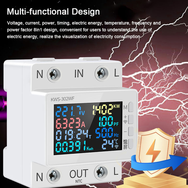 KEWEISI 8 IN 1 170-270V/63A 2P Multi-function AC Energy Meter WIFI ...