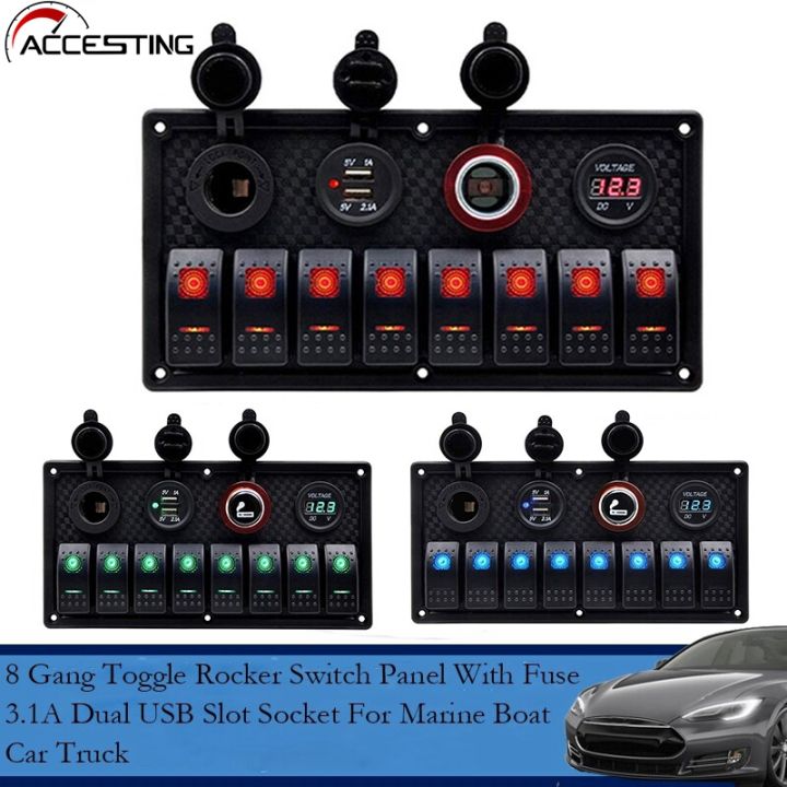 8 Gang Rocker Switch Panel With Dual USB Charging Circuit Breaker ...
