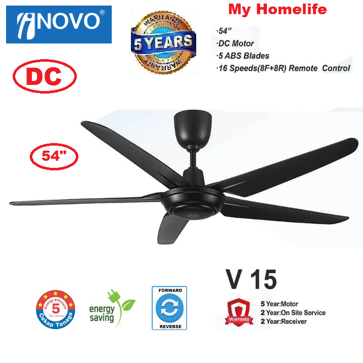 INOVO V15 / 54 INCH DC MOTOR 16 SPEED MATT BLACK CEILING FAN / KIPAS ...