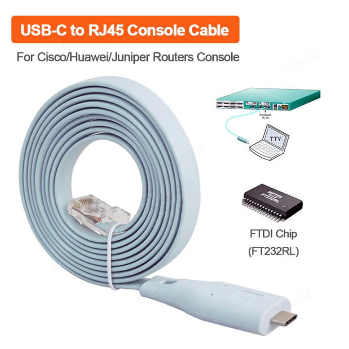 USB Type C To RJ45 Console Cable Connector FTDI Chip Serial Wire RS232 for Cisco Router Switch ...