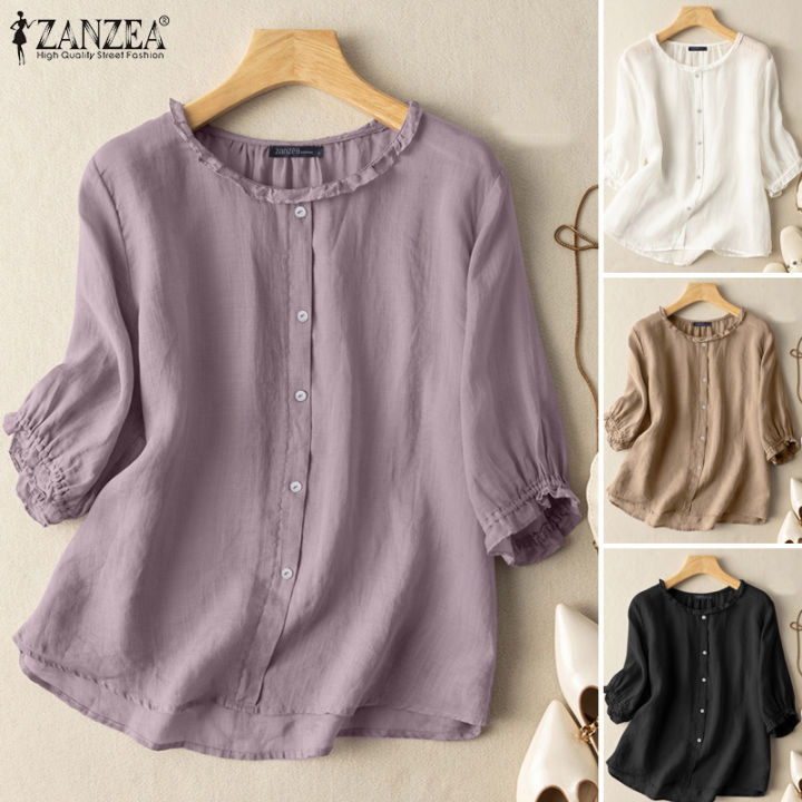Esolo Zanzea Muslimah Women Muslim Summer Short Sleeve O Neck Shirts