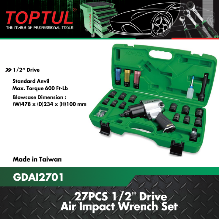 Toptul GDAI2701 1/2 DR. Air Impact Wrench 27pcs Set GDAI2701 | Lazada PH