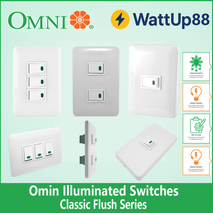 Omni Flush Type Switch w/ Plate 1, 2, 3 Gang Classic Series 1 Way ...