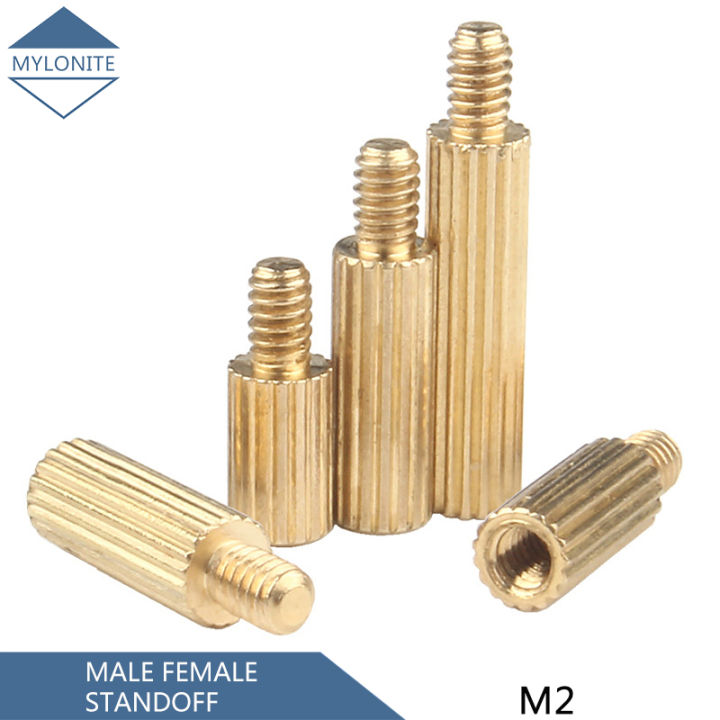 M2 Brass Round Standoff Male-Female Knurled Cylindrical PCB Standoff ...