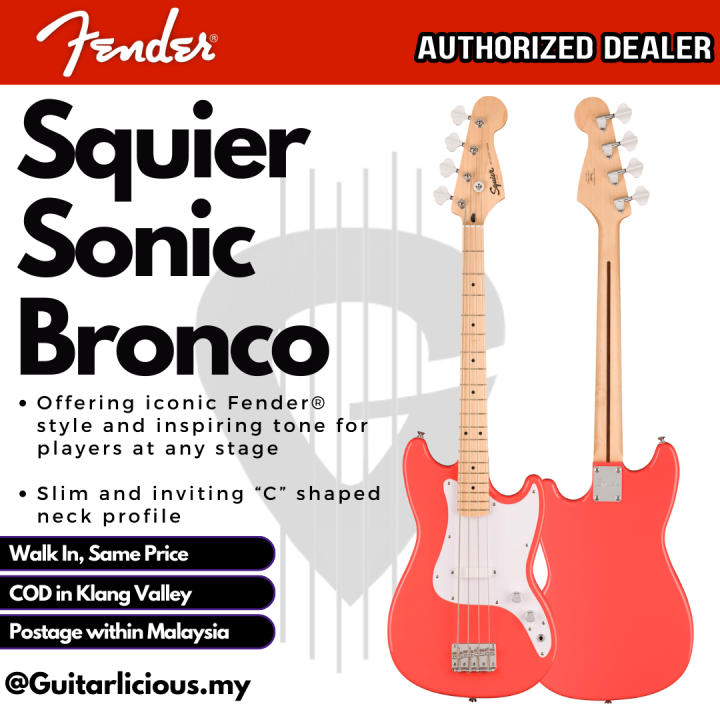 Squier Sonic Bronco Bass Guitar with White Pickguard, Maple FB ...