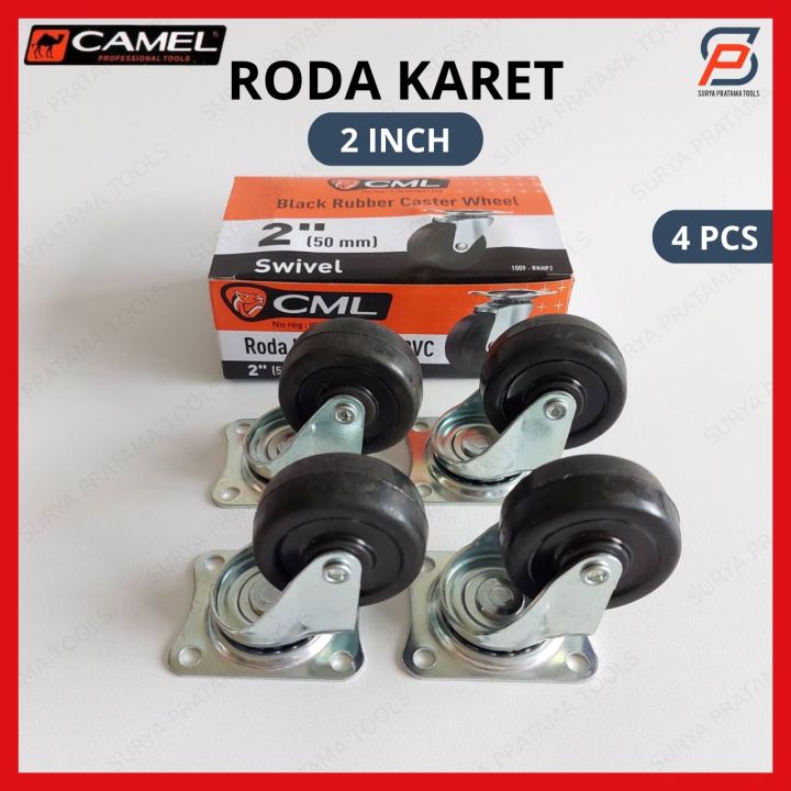 RODA ETALASE KARET 2 INCH 1 SET 4 PCS RODA CASTER GEPENG KARET HITAM ...