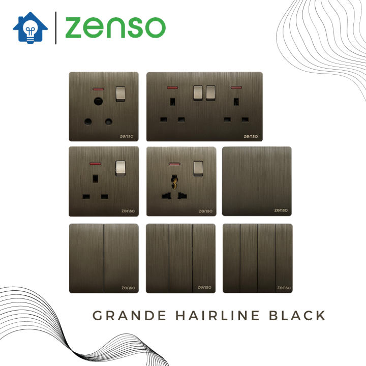 Zenso Grande Hairline Black 1G 2G 3G 4G Switches / 13A 15A Universal ...