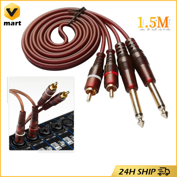 1.5m Audiophile Audio Cable Dual 6.35mm To Dual RCA for Mixer Console ...