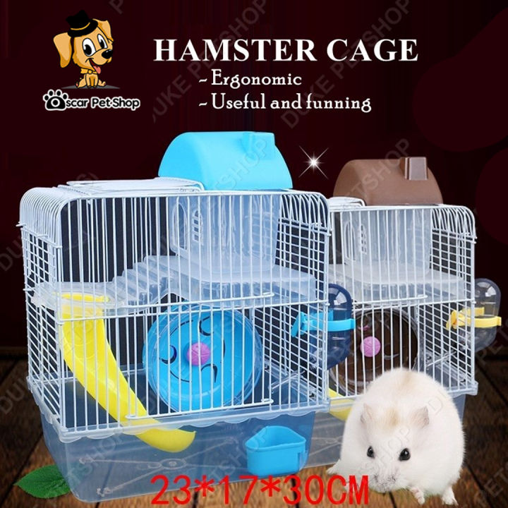 Hamster Cage with Running Wheel Water Bottle Food Basin Pet House Mice ...