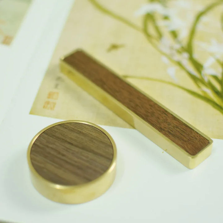 Copper Wood Multifunctional Paperweight Pen Holder, Brass Calligraphy ...