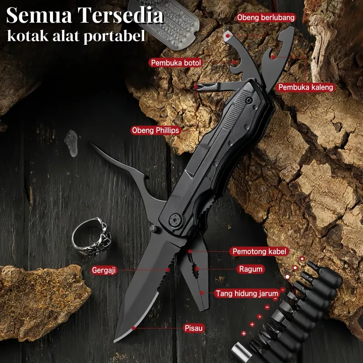 Pisau Lipat Folding Pocket Knife 10 in 1 Stainless pisau stainless ...
