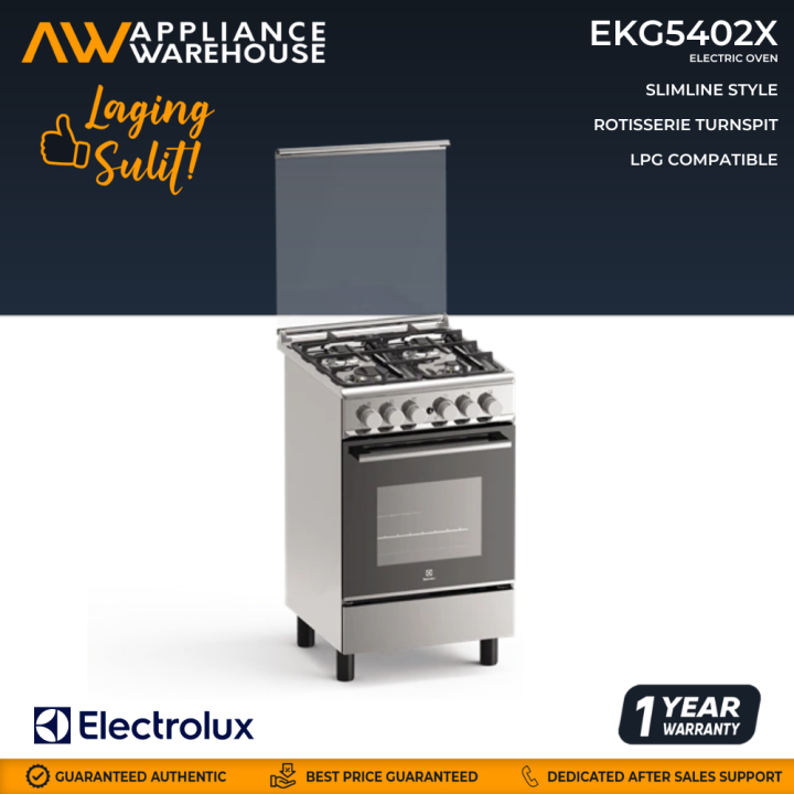 Electrolux EKG5402X 50cm, 4 Gas Burners, 62L Electric Oven with Grill ...