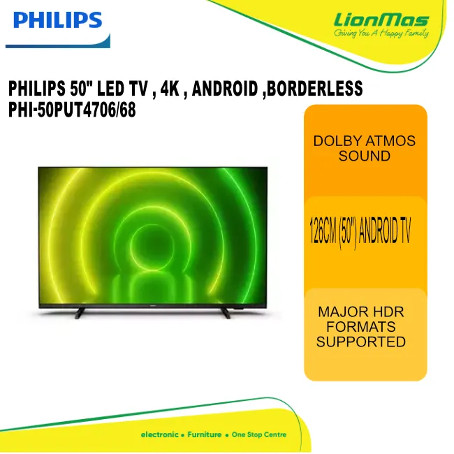 PHILIPS 50" LED TV , 4K , ANDROID , BORTHERLESS PHI-50PUT7406/68 | Lazada