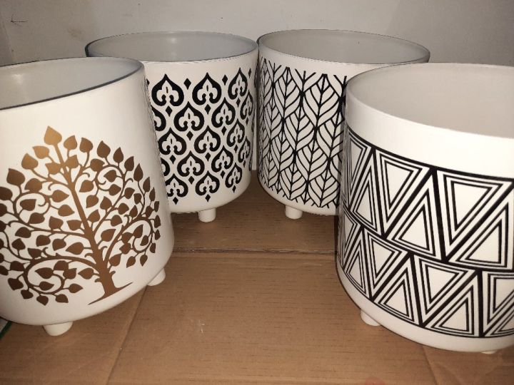 MODERN & LARGE printed design pots for plants (BIG SIZE 9x9.5 inches ...