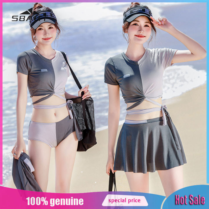 SBART ชุดว่ายน้ำนักเรียนผู้หญิงแยกชุดสามชิ้นอนุรักษ์นิยมที่จะครอบคลุมเนื้อและดูบางทันสมัยฟองต่าง ...